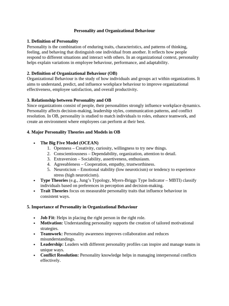 Personality and Organizational Behaviour | PDF | Leadership ...