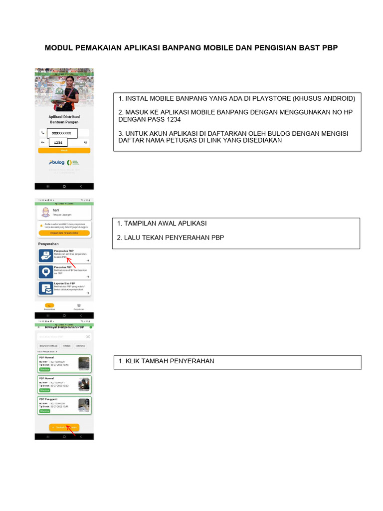 Modul Pemakaian Aplikasi Banpang Mobile Dan Bast | PDF