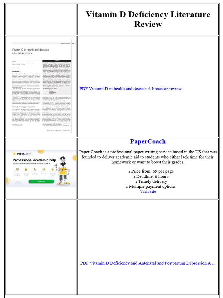 Vitamin D Deficiency Literature Review | PDF | Vitamin D | Vitamin