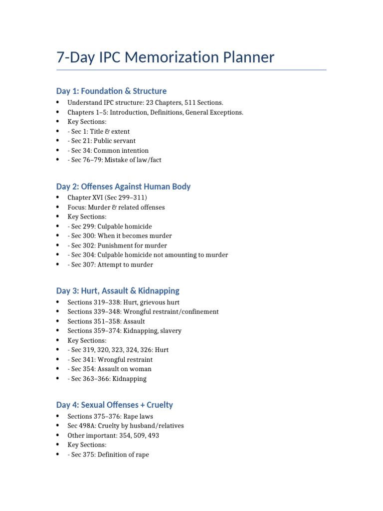 IPC 7 Day Memorization Plan | PDF