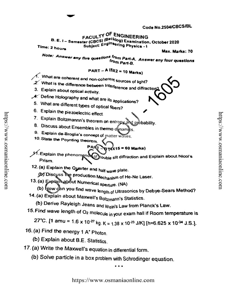 Be 1 Sem Engineering Physics 1 2504 Oct 2020 | PDF