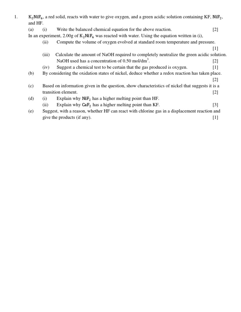 O Level Chemistry Practice Question | PDF