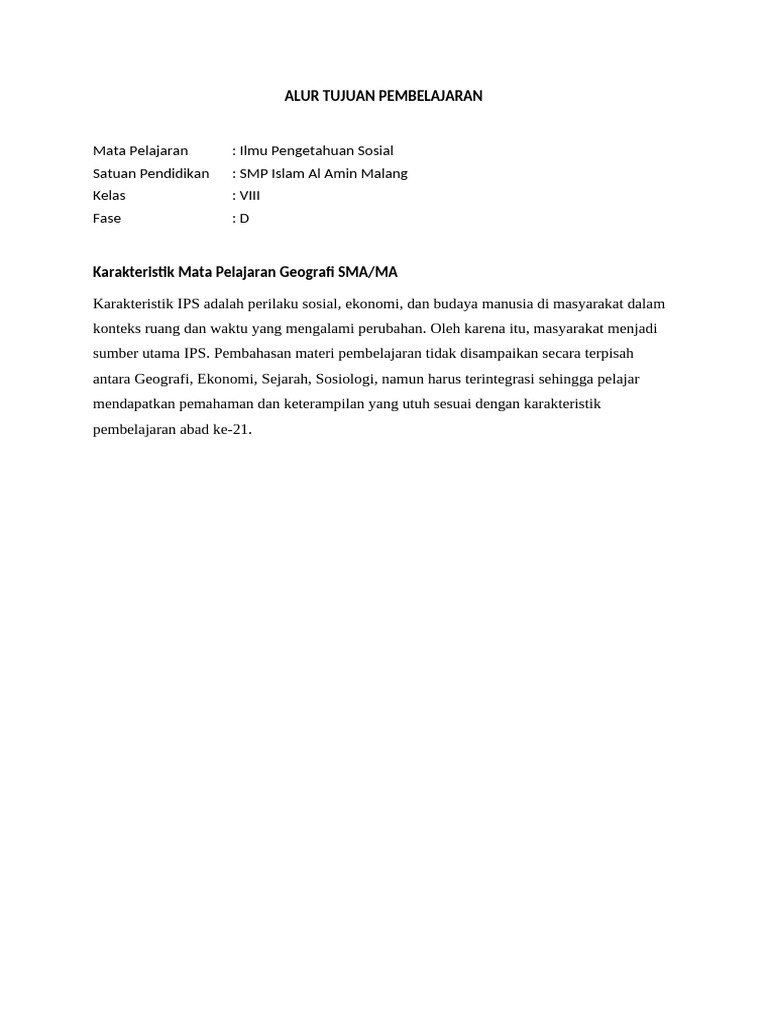 Alur Tujuan Pembelajaran IPS 8 | PDF