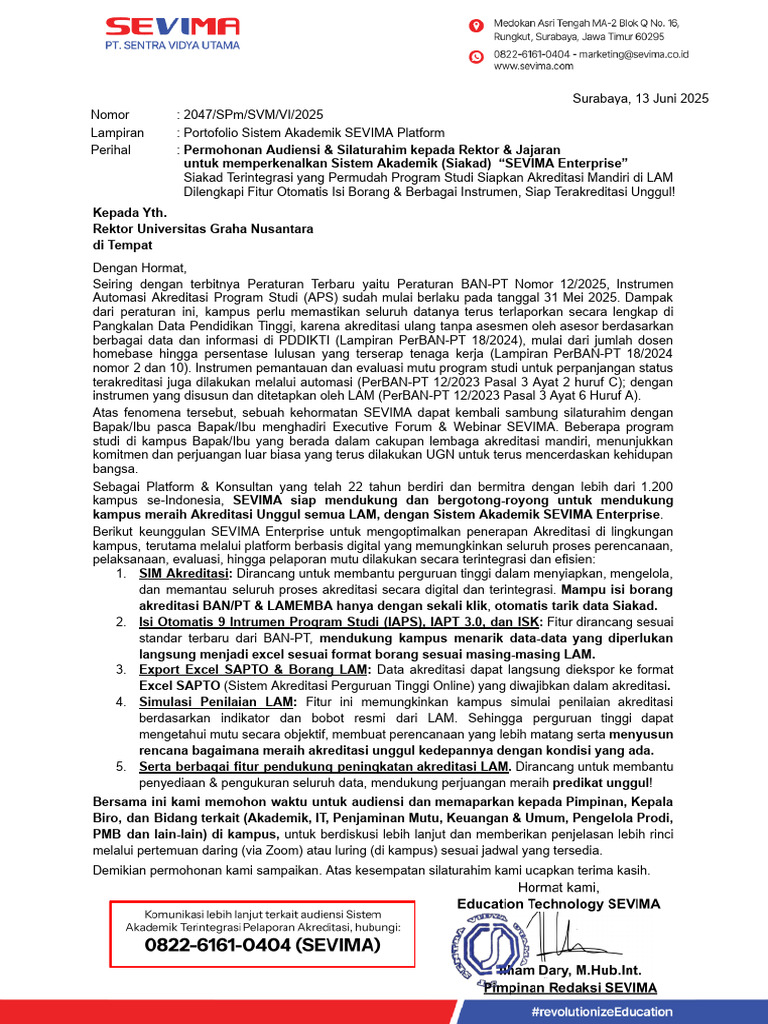 Permohonan Audiensi SEVIMA untuk Akreditasi | PDF