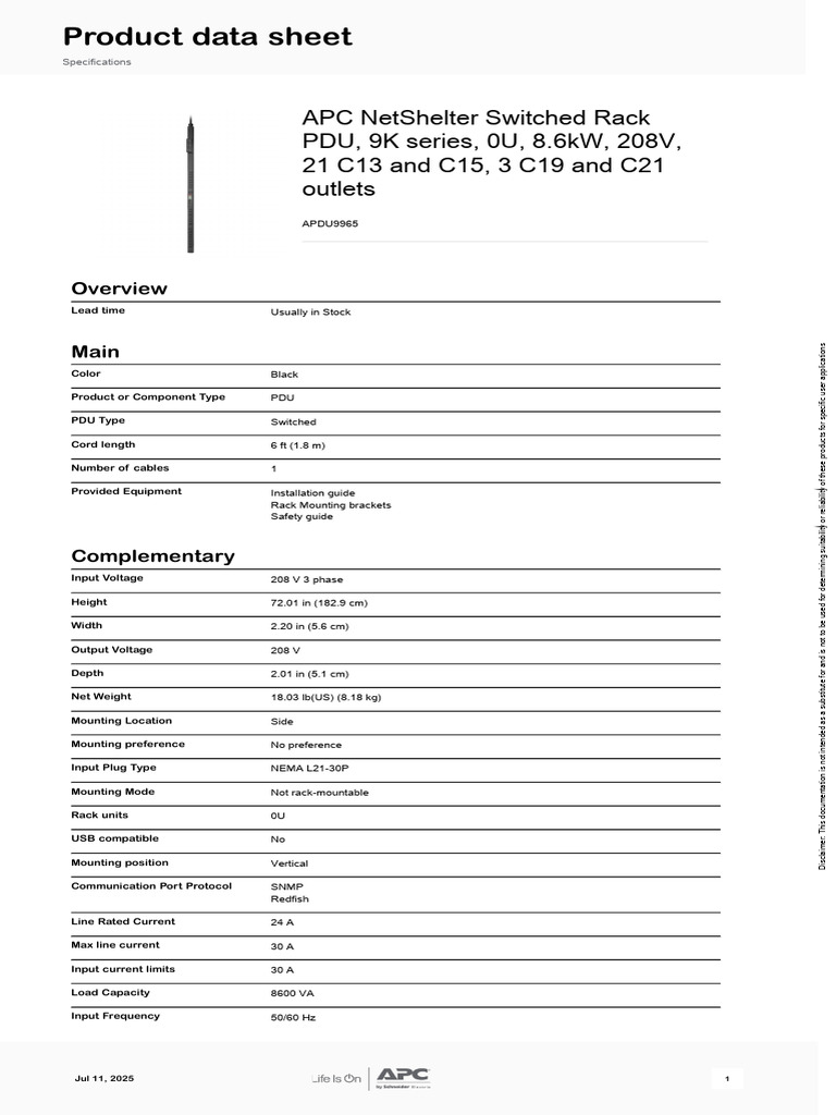 APC APC NetShelter Switched Rack PDUs APDU9965 | PDF | Electrical ...