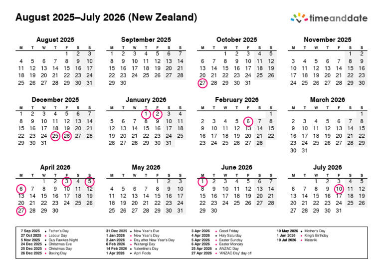 New Zealand August 2025-July 2026 | PDF