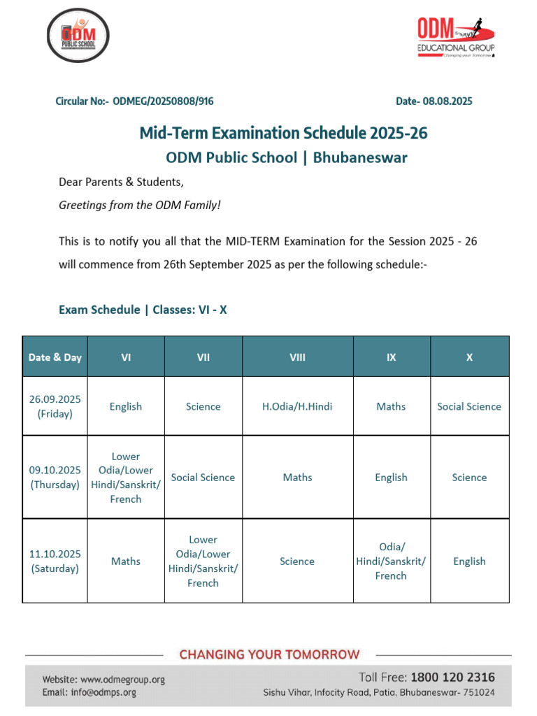 Mid-Term Exam Schedule 2025-26 | PDF