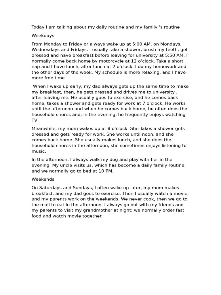 My Family's Daily and Weekend Routines | PDF