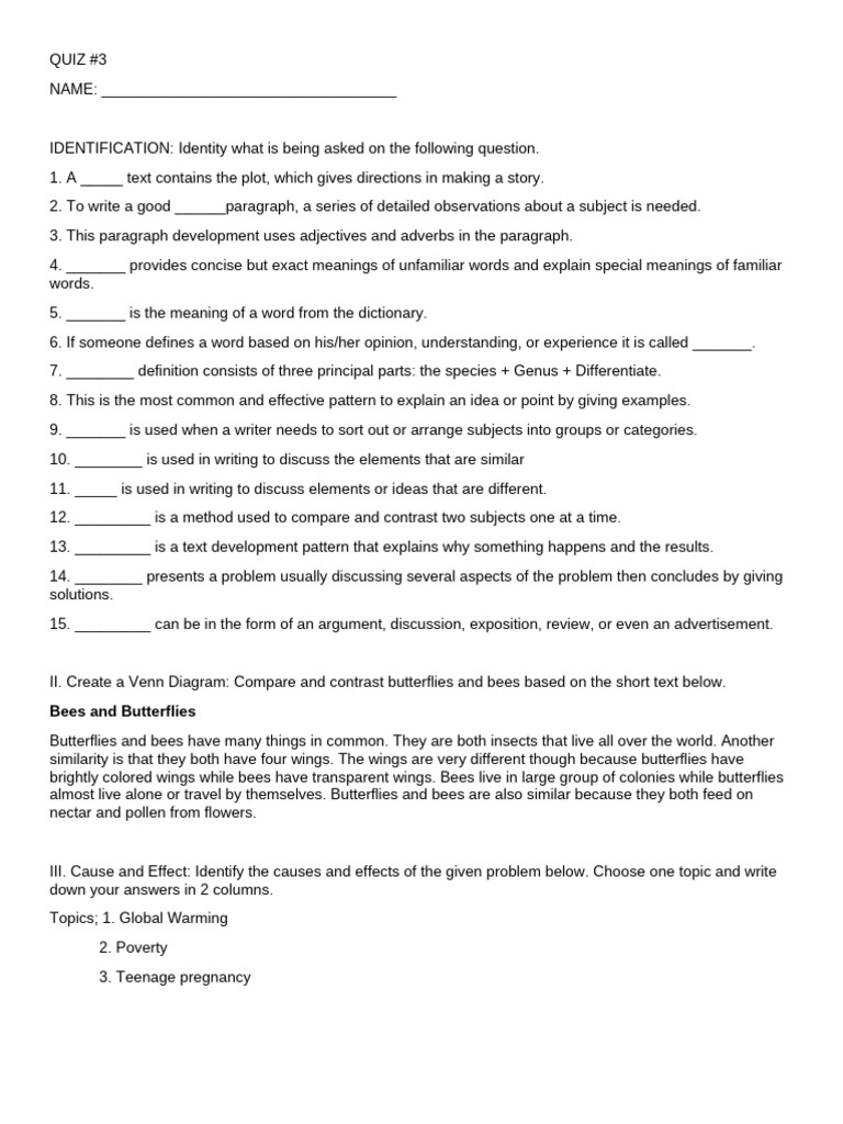 Writing Skills Quiz: Text Development | PDF