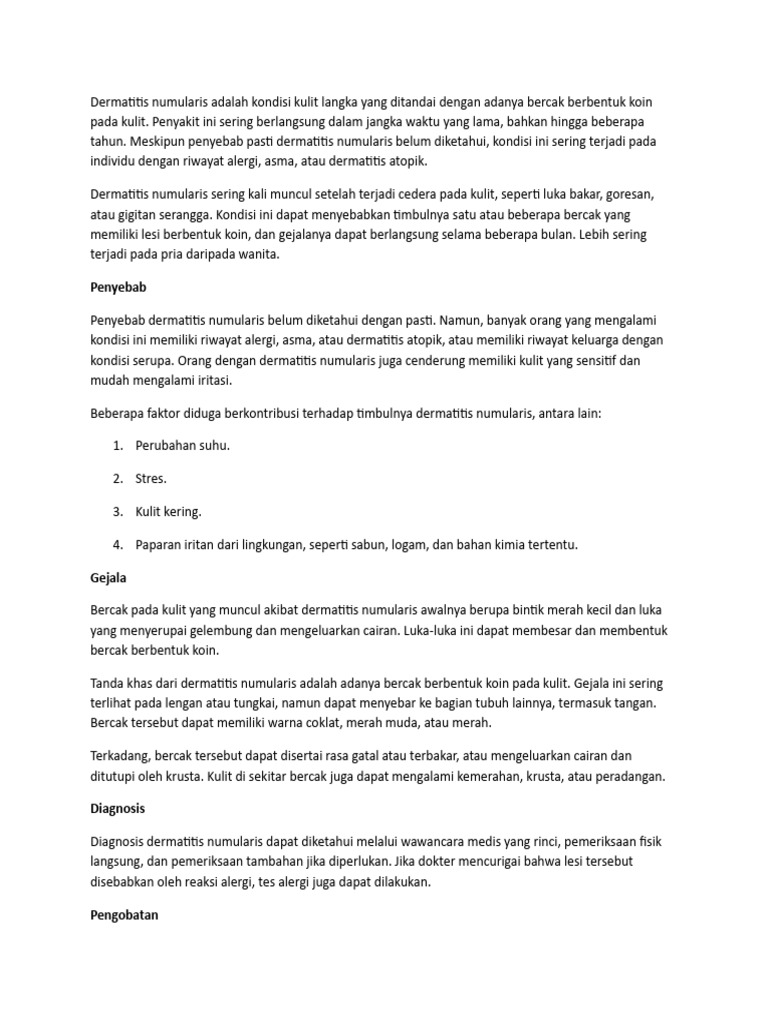 Dermatitis Numularis: Gejala dan Pengobatan | PDF