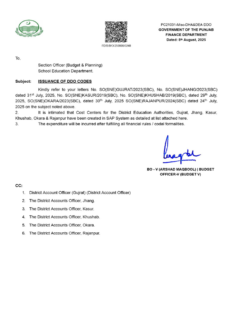 DDO Codes Issued | PDF
