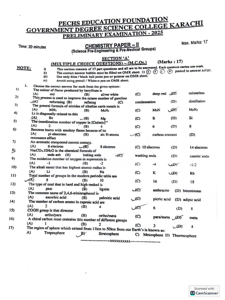 XII-Chemistry PECHS Foundation Prelium 2 | PDF