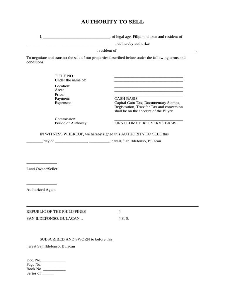 Property Sale Authorization Form | PDF