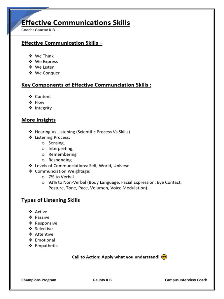Communications Skills Handout | PDF