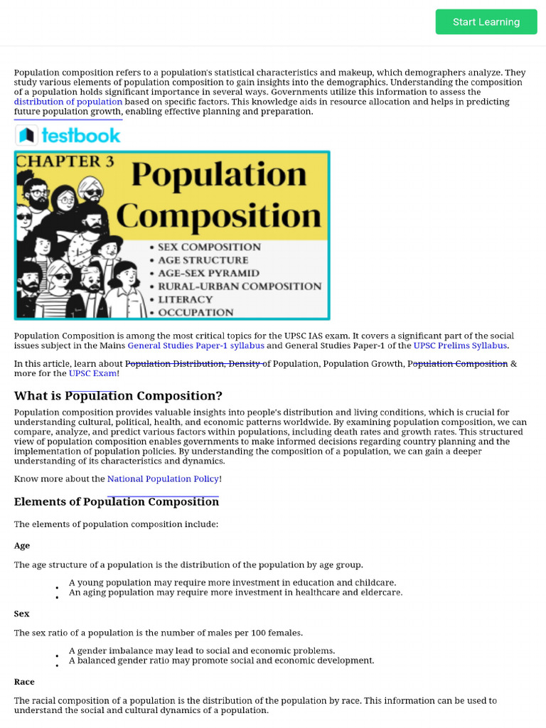 Population Composition - Definition, Types & Elements - UPSC | PDF