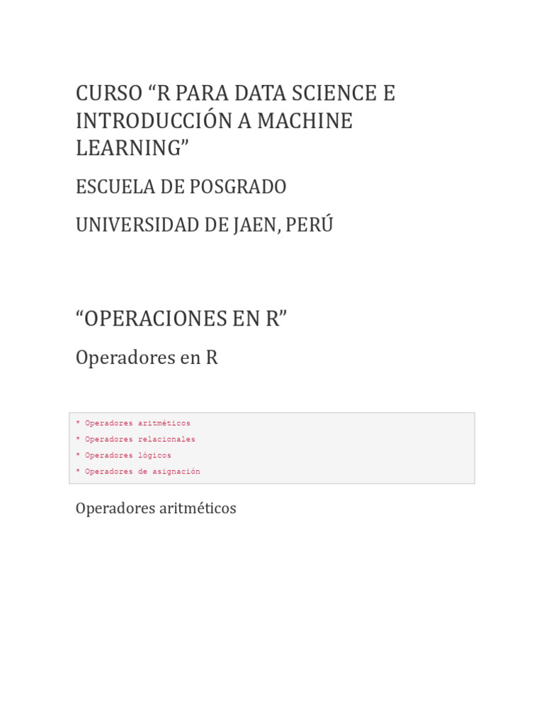 Seccion 2 03 Operaciones Basicas en R.HTML | PDF | Álgebra de Boole ...