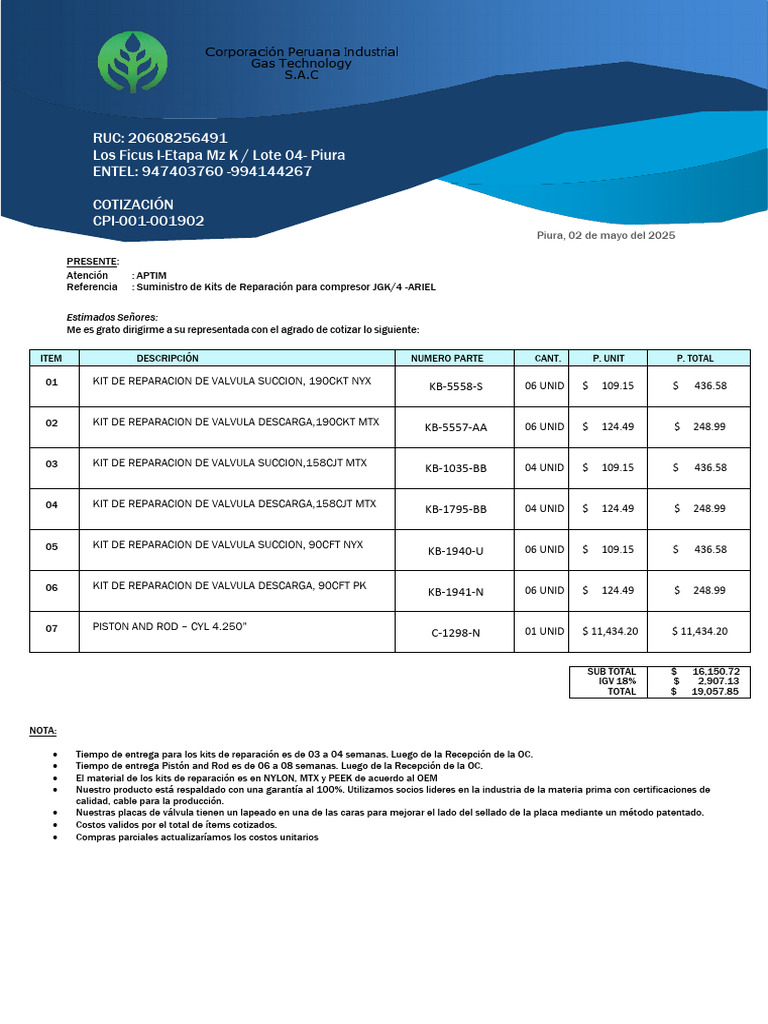 Equivocado-COTI CPI-001-001902 - Kits de Reparacion ARIEL JGK4 | PDF