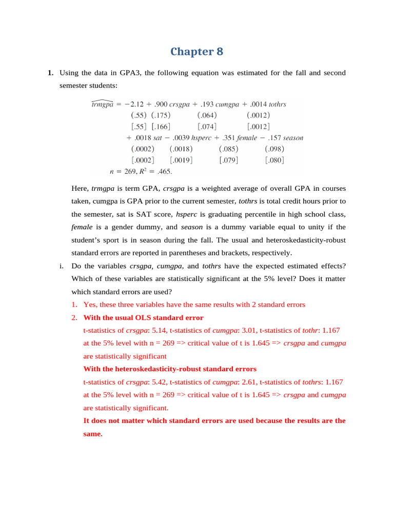 Tutorial-4_Chapter-8 (2) | PDF | Ordinary Least Squares | Errors And Residuals