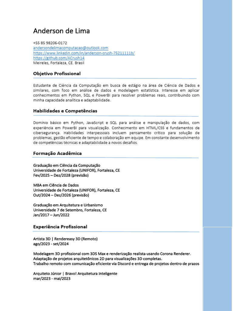 Curriculum Vitae 2025 Portugues | PDF | Informática