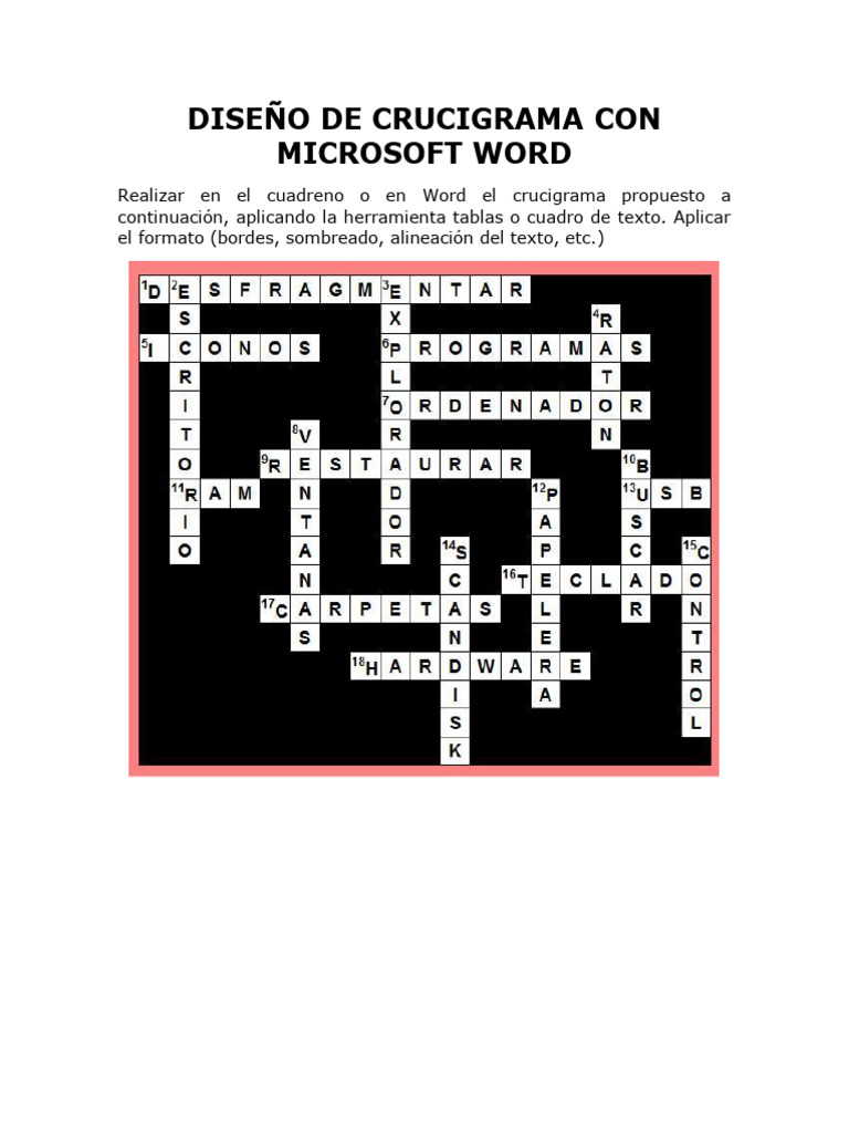 Diseño de Crucigrama Con Microsoft Word 7° | PDF