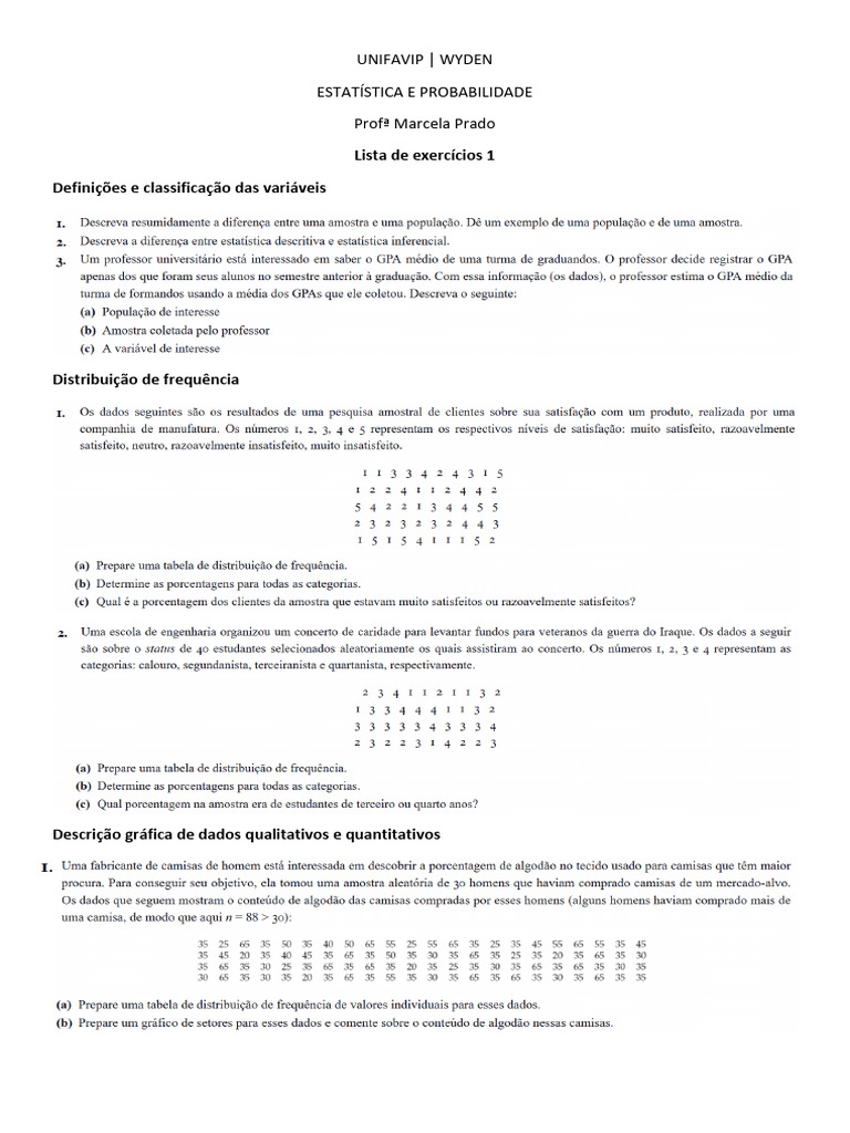 Exercícios de Estatística e Probabilidade | PDF