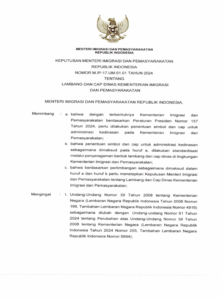 Kepmenimipas Tentang Lambang Dan Cap Dinas Tahun 2024 | PDF