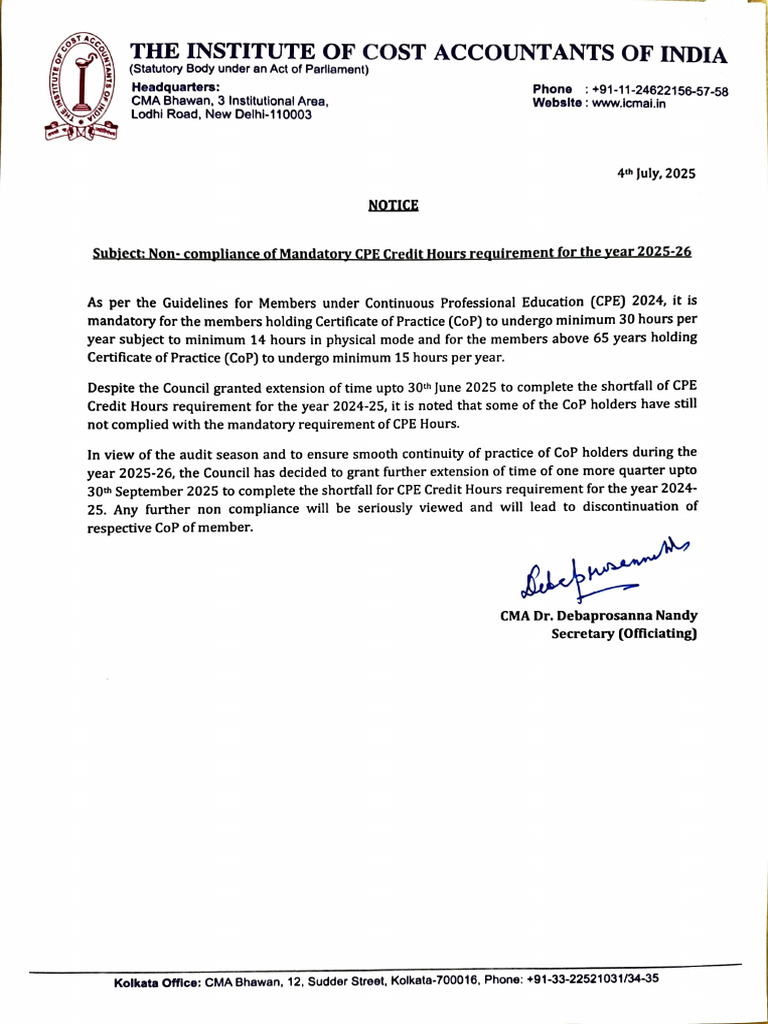 CPE Hours Extension to 30 Sept 2025 | PDF
