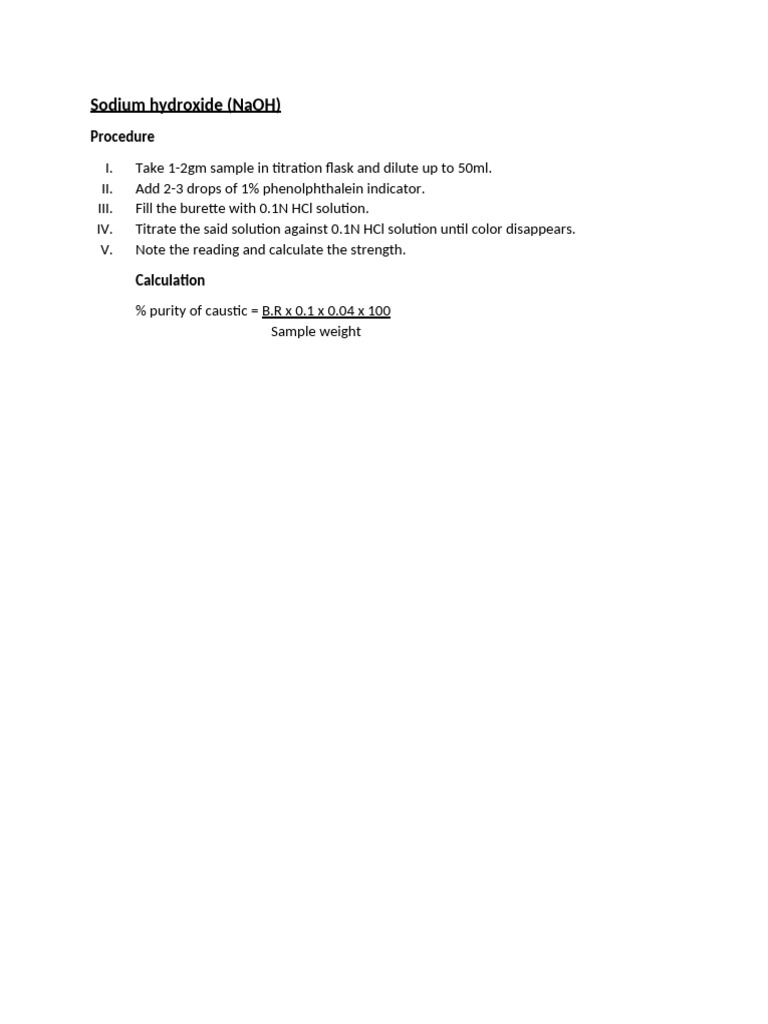 Sodium Hydroxide Test Procedure | PDF