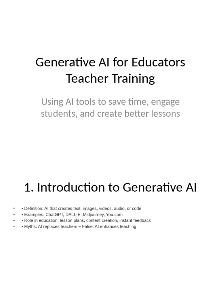 Generative AI For Educators Training | PDF