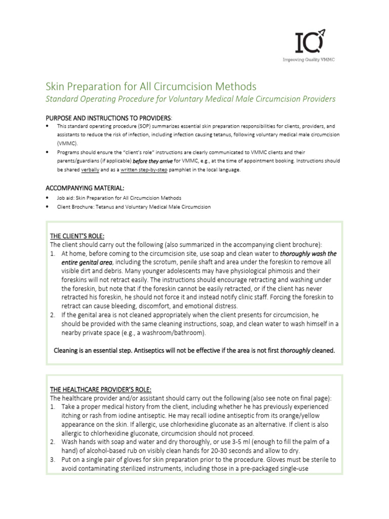 VMMC Skin Preparation SOP | PDF | Circumcision | Clinical Medicine