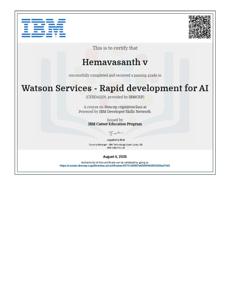 IBMCEP CERDAI1IN Certificate - IBM Career Education Program | PDF