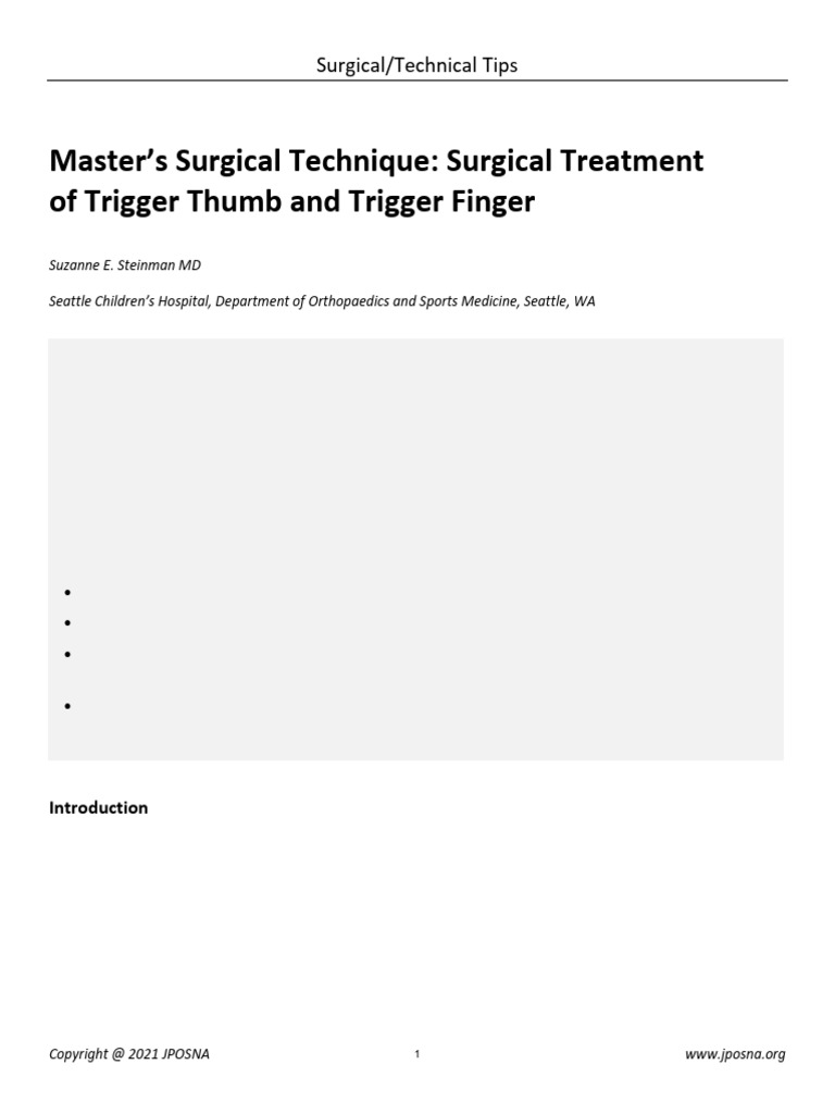 Surgical Treatment of Trigger Thumb | PDF | Thumb | Hand