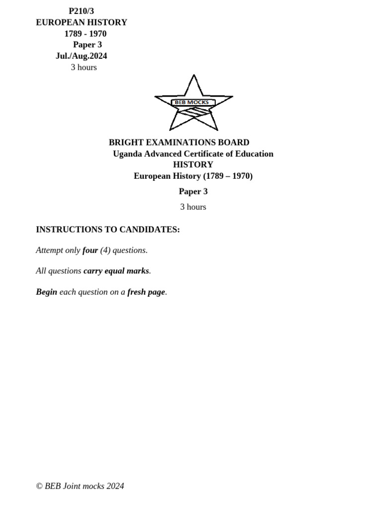 Beb Mocks 2024 A Level History 3 | PDF