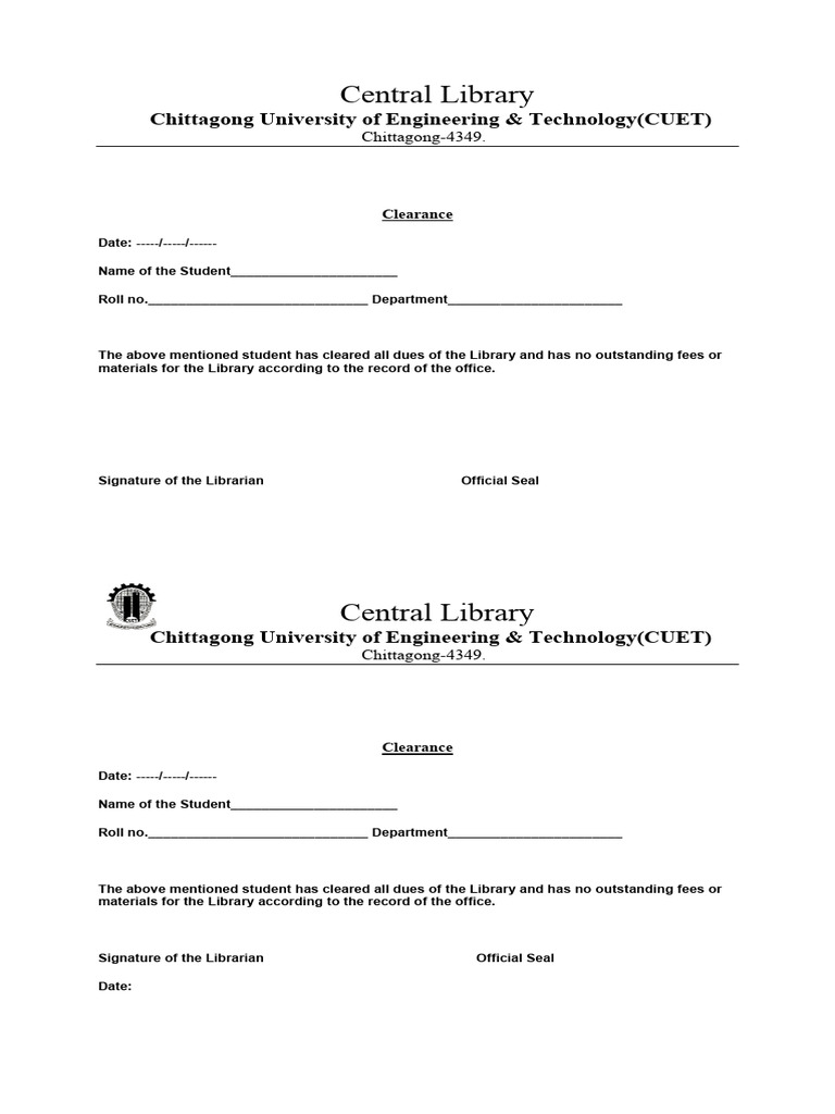 Library Clearence Form | PDF