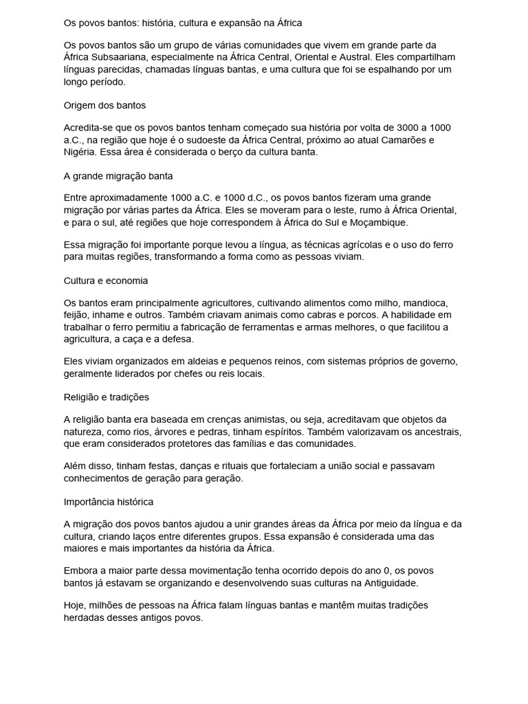 Os Povos Bantos - História, Cultura e Expansão Na África | PDF