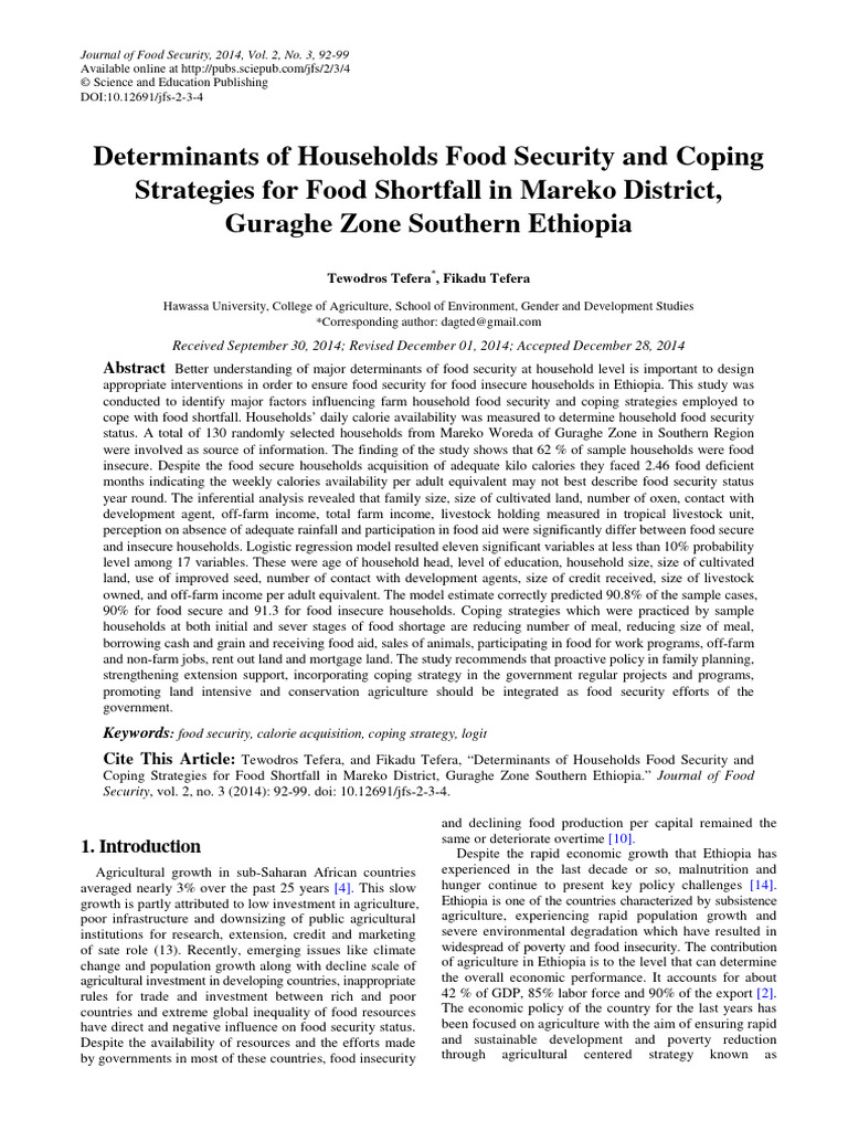Determinants of Households Food Security | PDF | Food Security ...