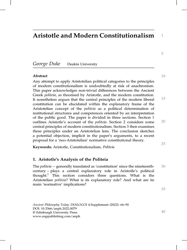 Aristotle's Politeia and Modern Constitutions | PDF