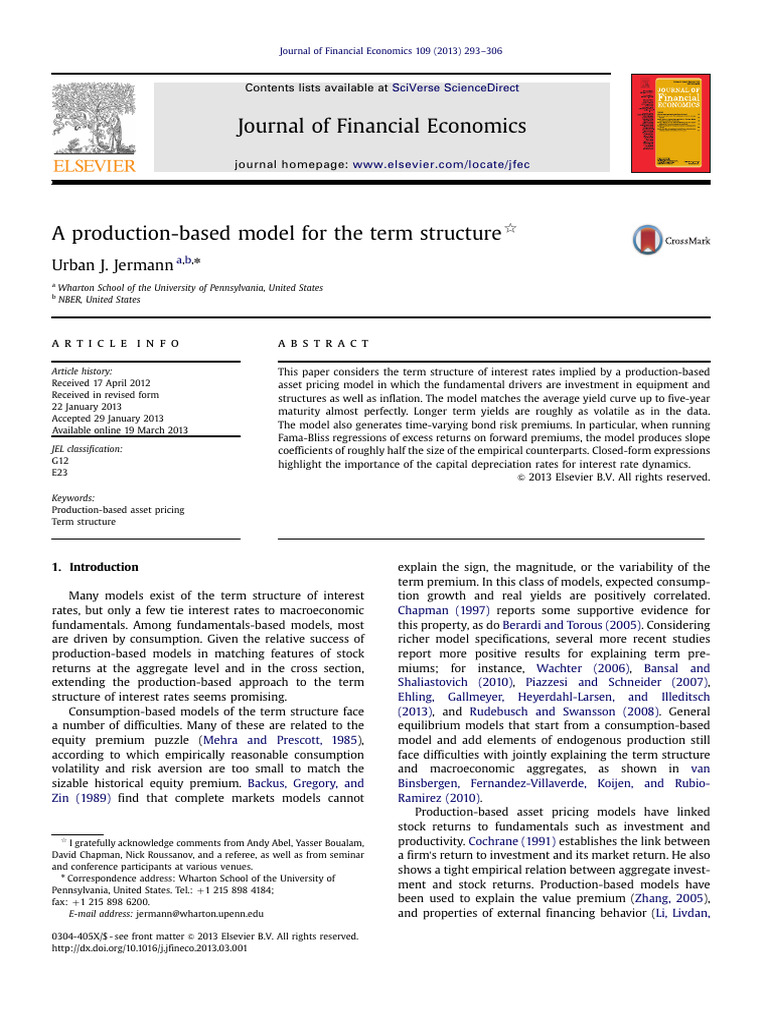 Jermann 2013 A Production-Based Model For The Term Structure Urban J ...