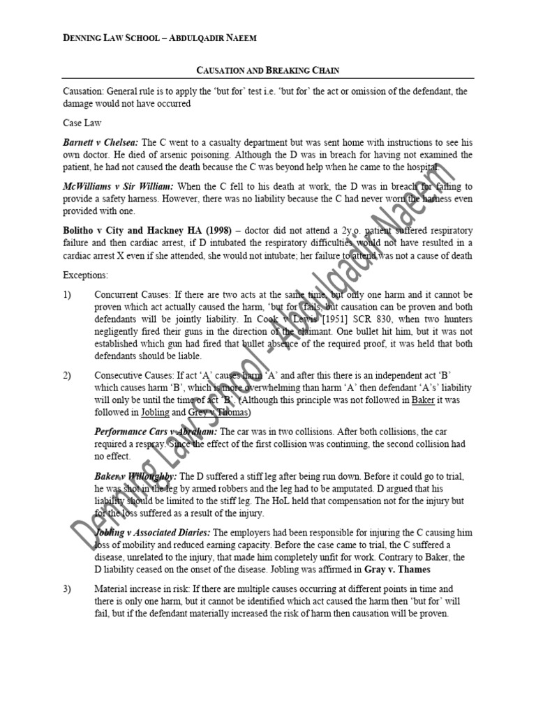 Tort Law Lecture 6 Causation and Breaking Chain | PDF | Negligence | Causation (Law)