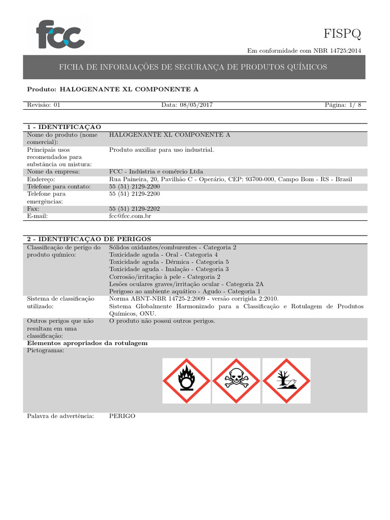 FISPQ Halogenante XL Componente A | PDF | Cloro | Toxicidade