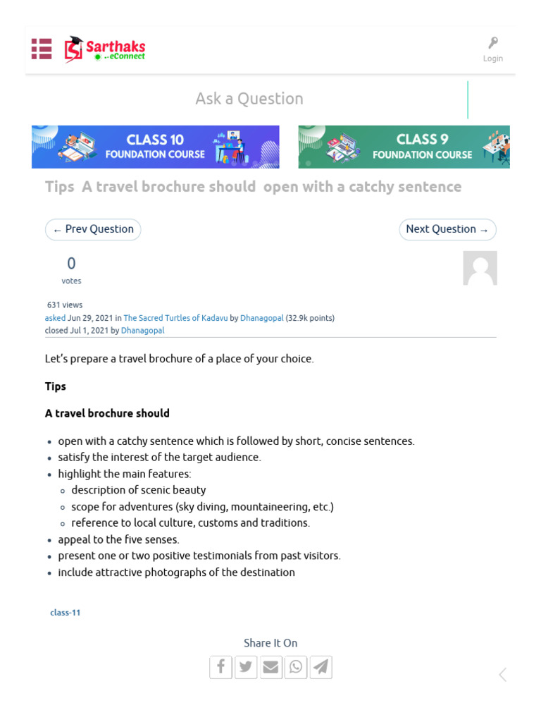 Tips A Travel Brochure Should Open With A Catchy Sentence - Sarthaks ...