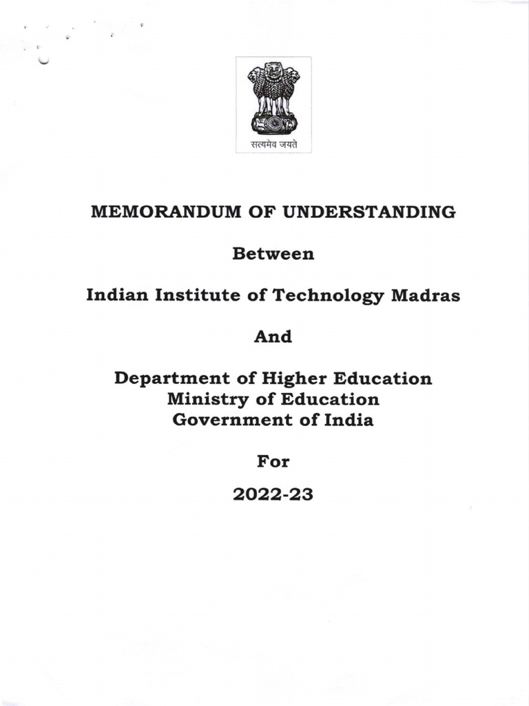 IIT Madras MoU for 2022-23 PhD Admissions | PDF