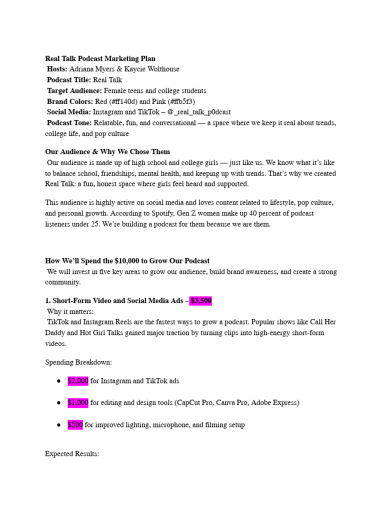 Real Talk Podcast Marketing Plan | PDF | Spotify | Promotion And ...