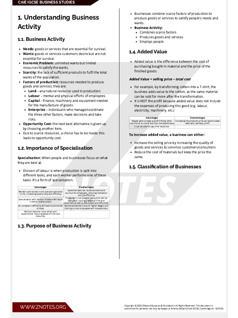 CAIE-IGCSE-Business Studies - Theory | PDF | Franchising | Business