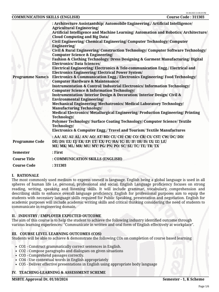 Communication Skills Course Overview | PDF | English Language | Word