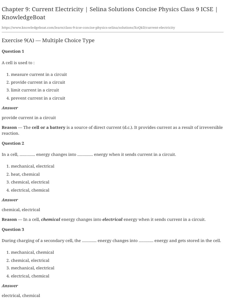 Current Electricity Concepts for Class 9 | PDF | Electric Current | Volt