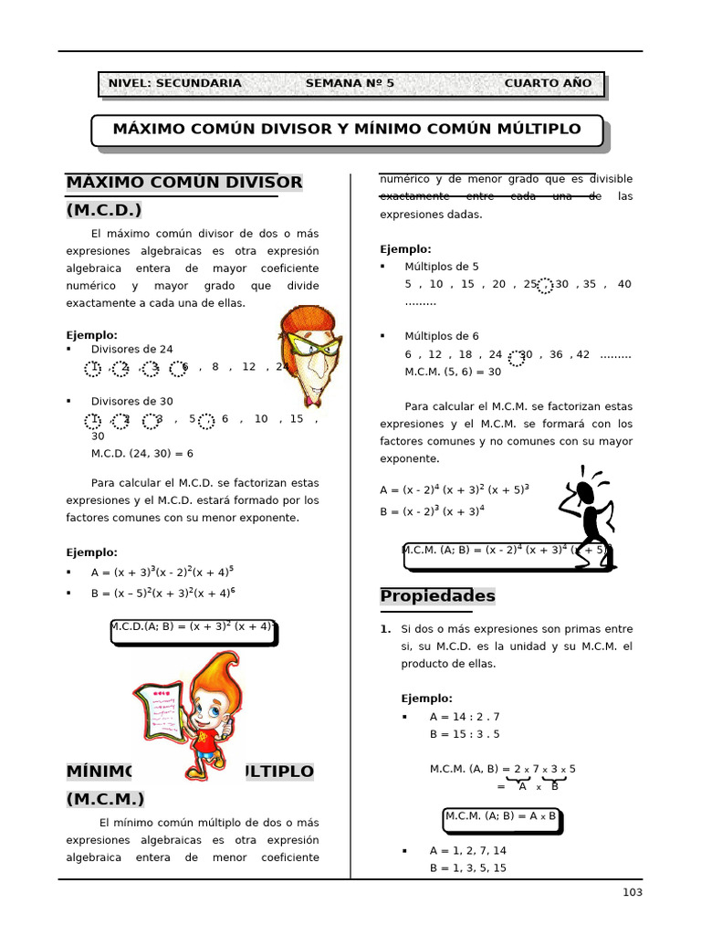 II Bim - 4to. Año - Alg - Guía 5 - M.C.D. y M.C.M. | PDF | Aritmética | Álgebra abstracta