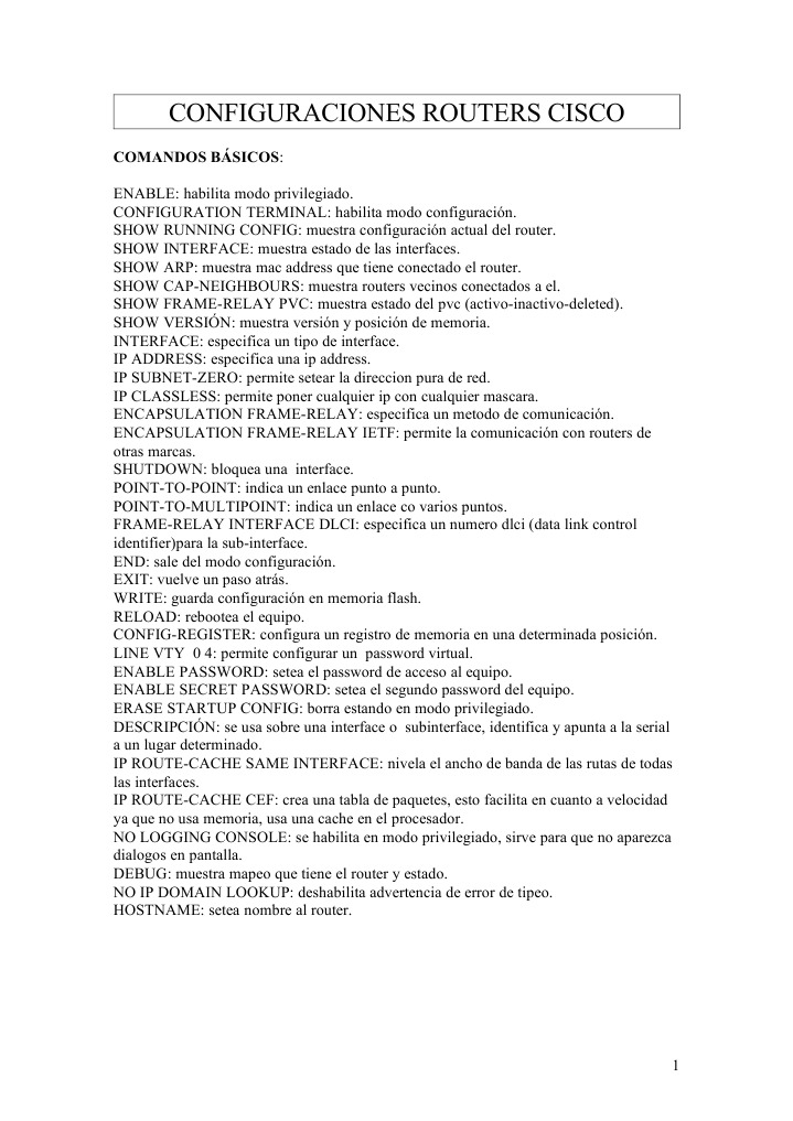 Configuraciones Routers Cisco | PDF | Enrutador (Computación) | Dirección IP