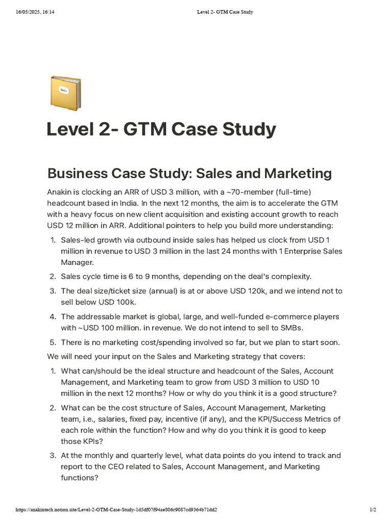 Problem Statement Level 2 - GTM Case Study | PDF | Business Economics ...