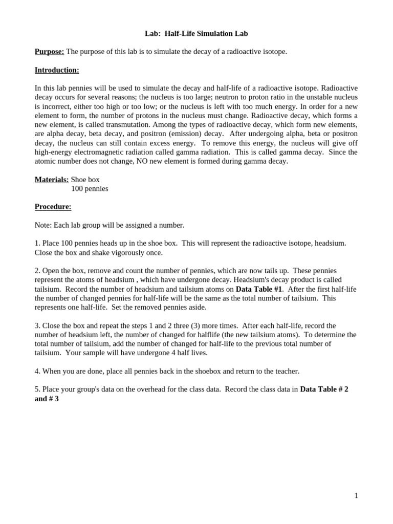 Penny Lab: Simulating Half-Life Decay | PDF | Radioactive Decay ...